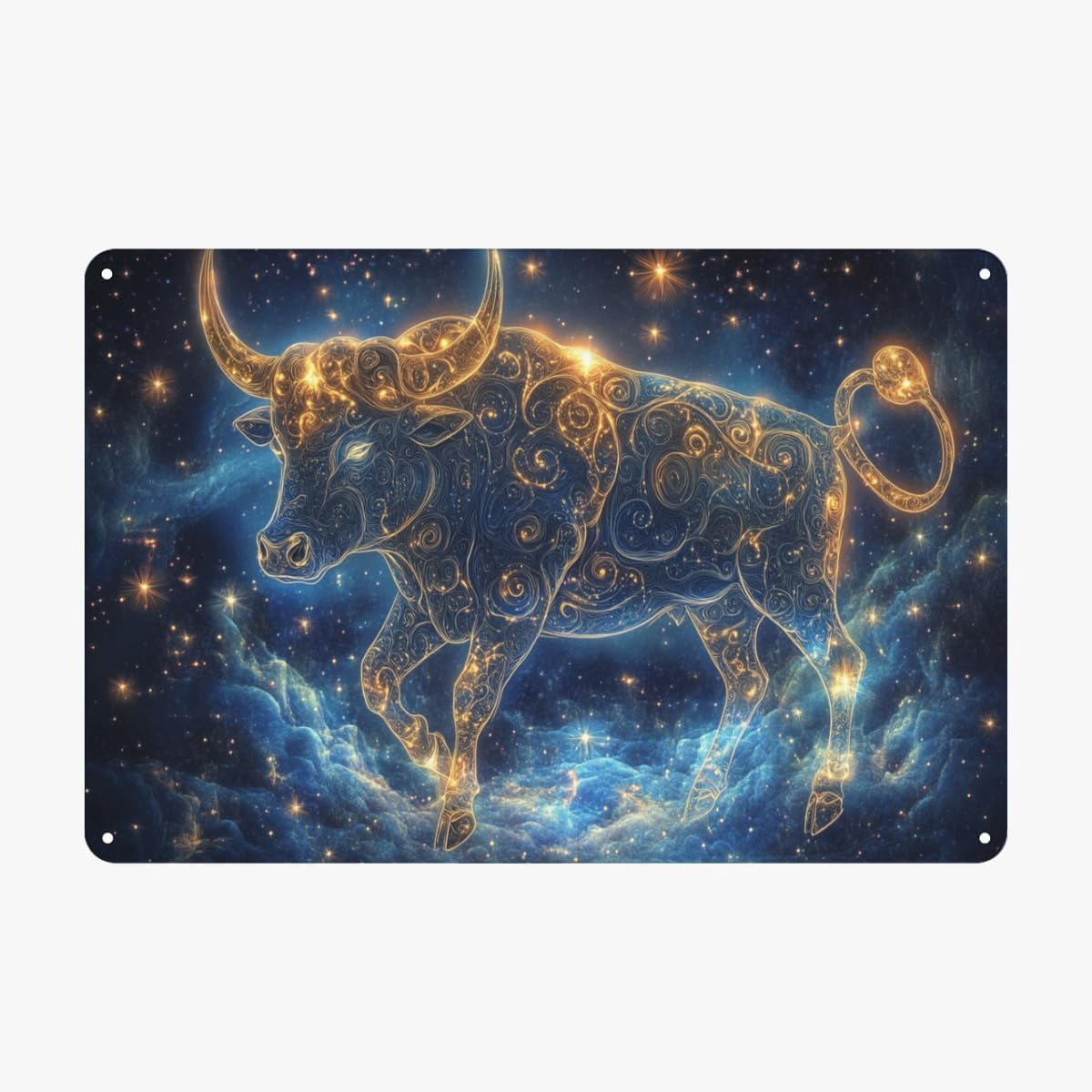 Taurus Metal tin sign，The golden cow shining brightly in the universe ...