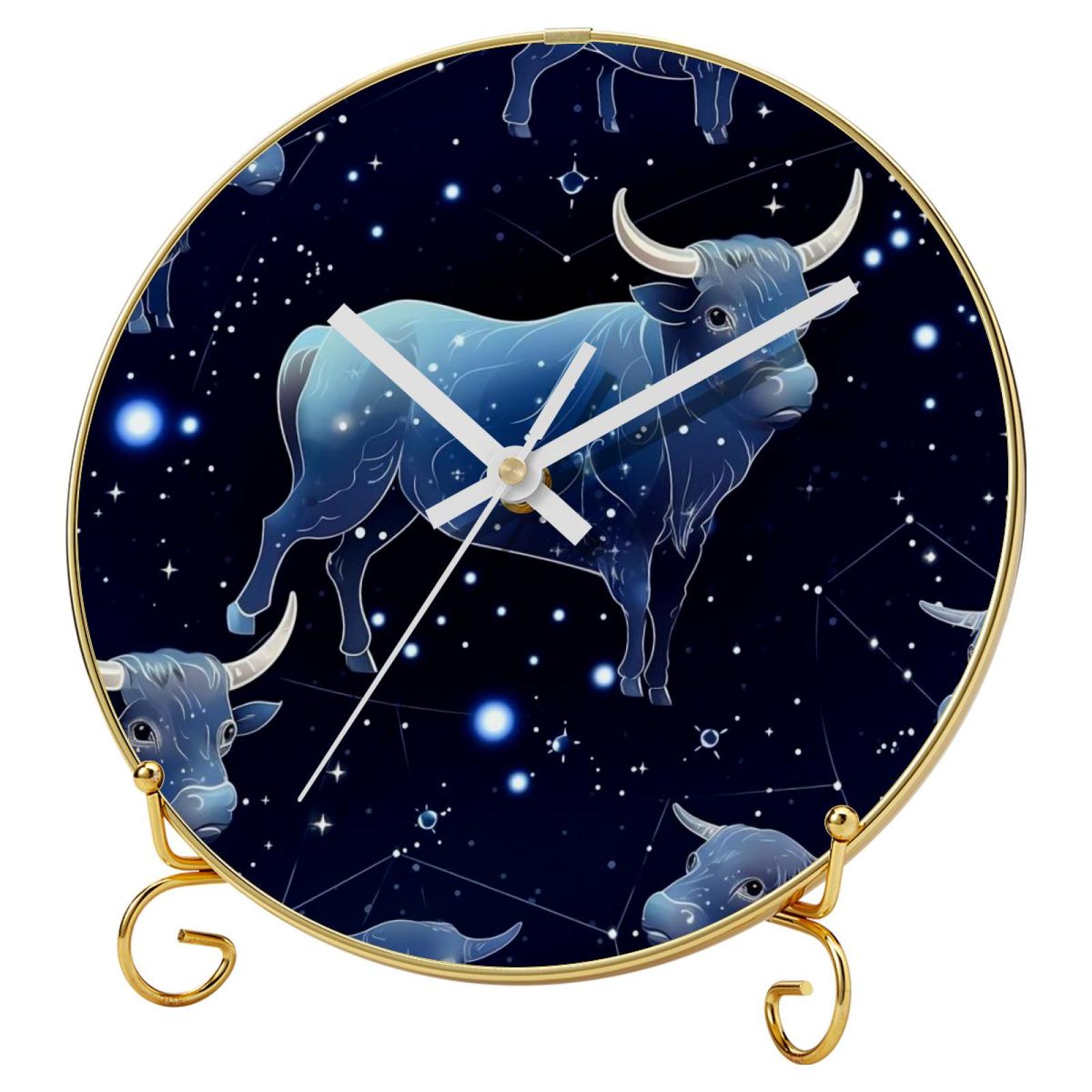 Taurus Modern Round Printed Wall Clock with Hooks and Gold Stand ...