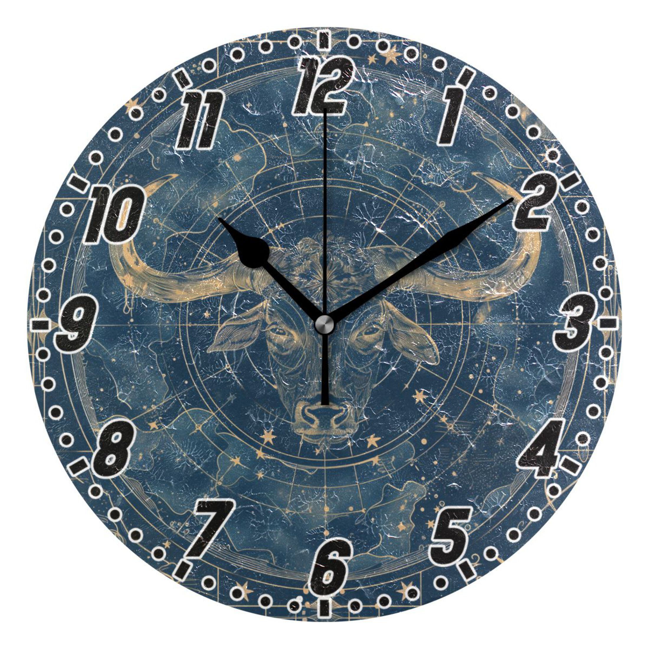 Taurus Of Zodiac Round Wall Clock Battery Operated Silent Non-Ticking ...