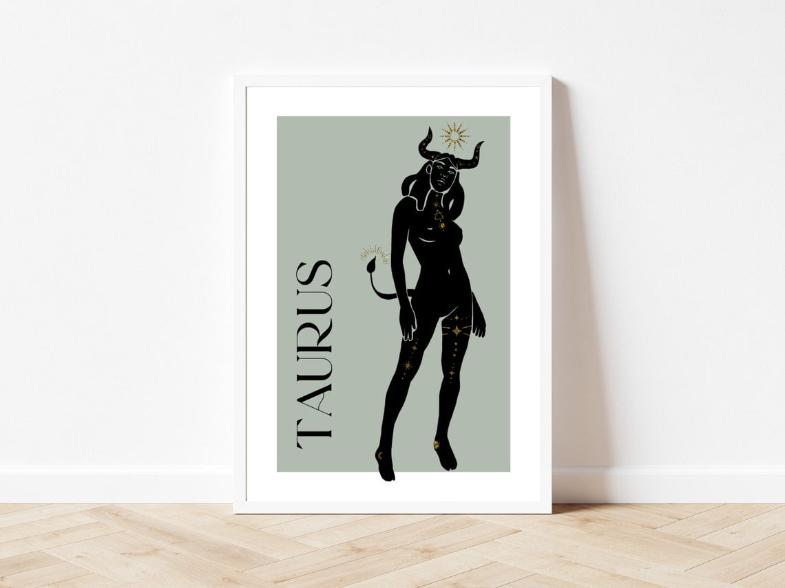 Taurus Poster Gift · Zodiac Wall Art · Zodiac Print · Sage Green Decor · Astrology Wall Decor ...