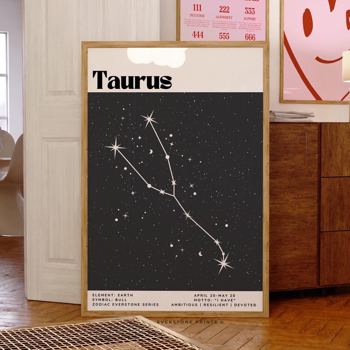 Taurus Poster, Zodiac Taurus Print, Retro Wall Decor, Large Art, Taurus ...