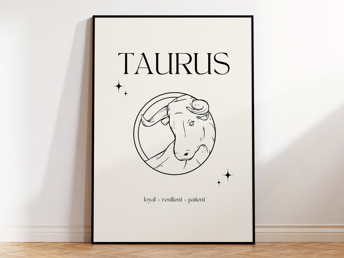 Taurus Print Print, Minimalist Taurus Print, Taurus Zodiac Wall Art ...