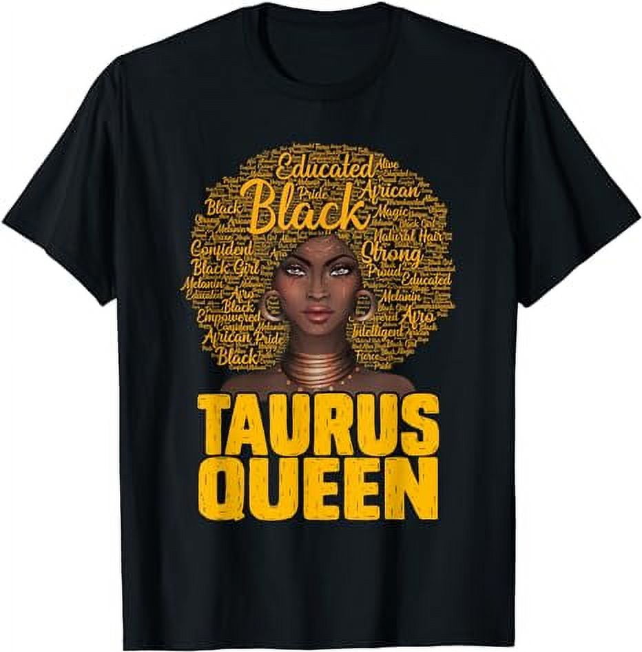 Taurus Queen Black Woman Afro Natural Hair African American T-Shirt ...