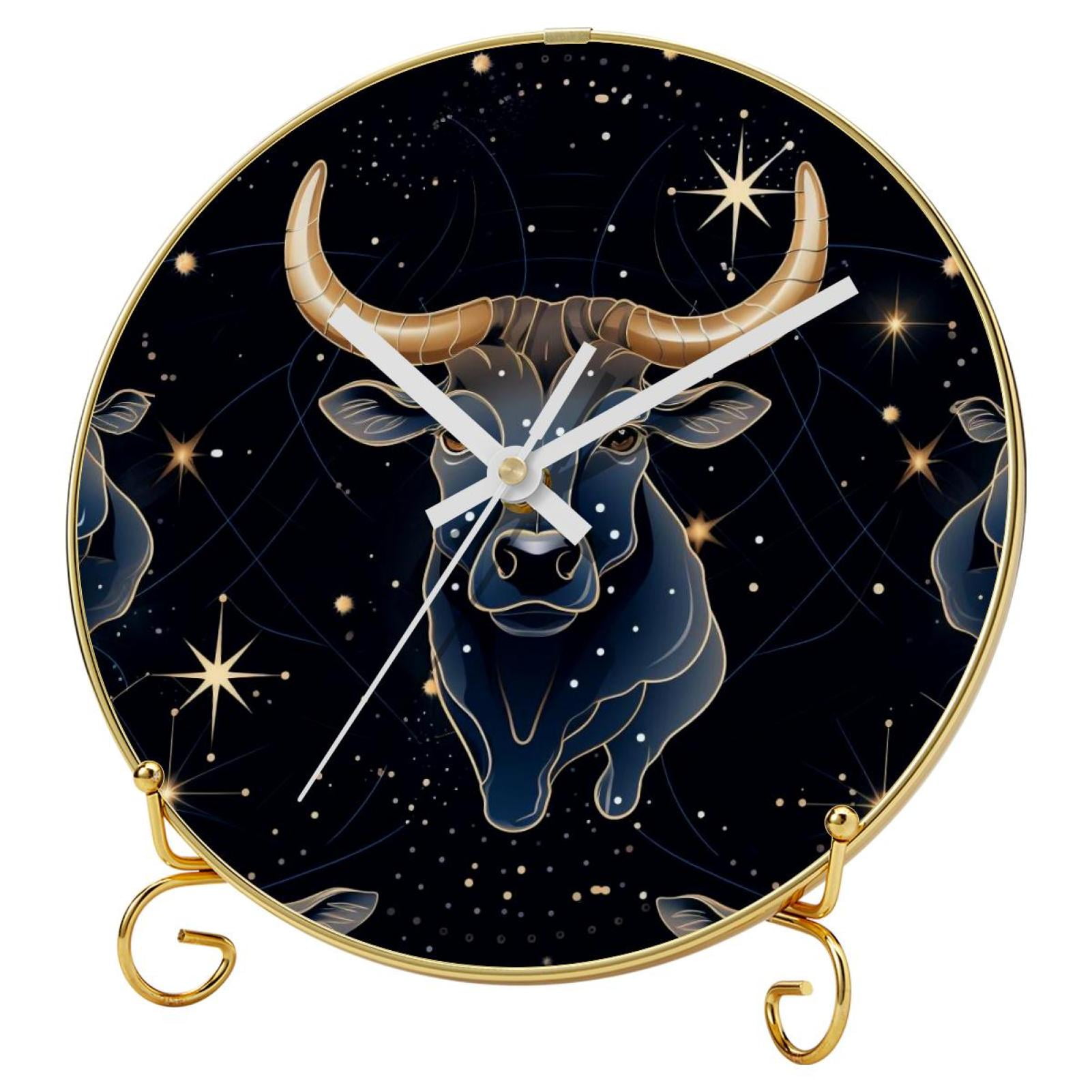Taurus Round Printed Wall Clock with Hooks and Gold Stand - Silent, Non ...