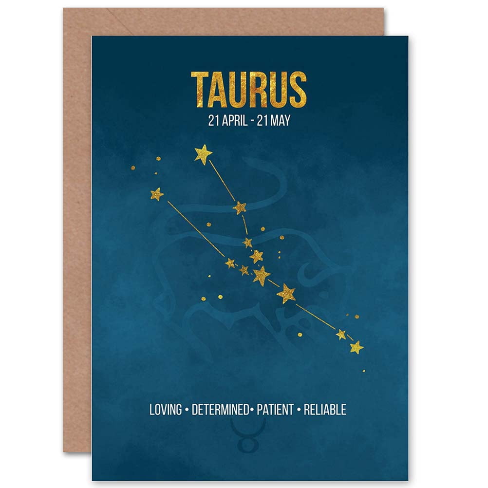 Taurus Star Sign Birthday Card Astrology Zodiac Blue Greetings Card ...