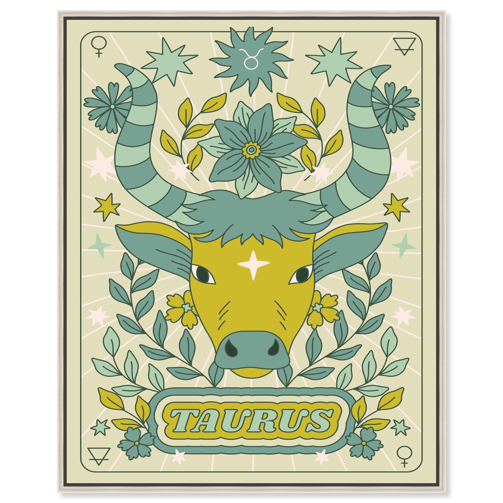 Taurus Stars Card Canvas Horoscope Posters by Art Remedy, Silver Frame ...