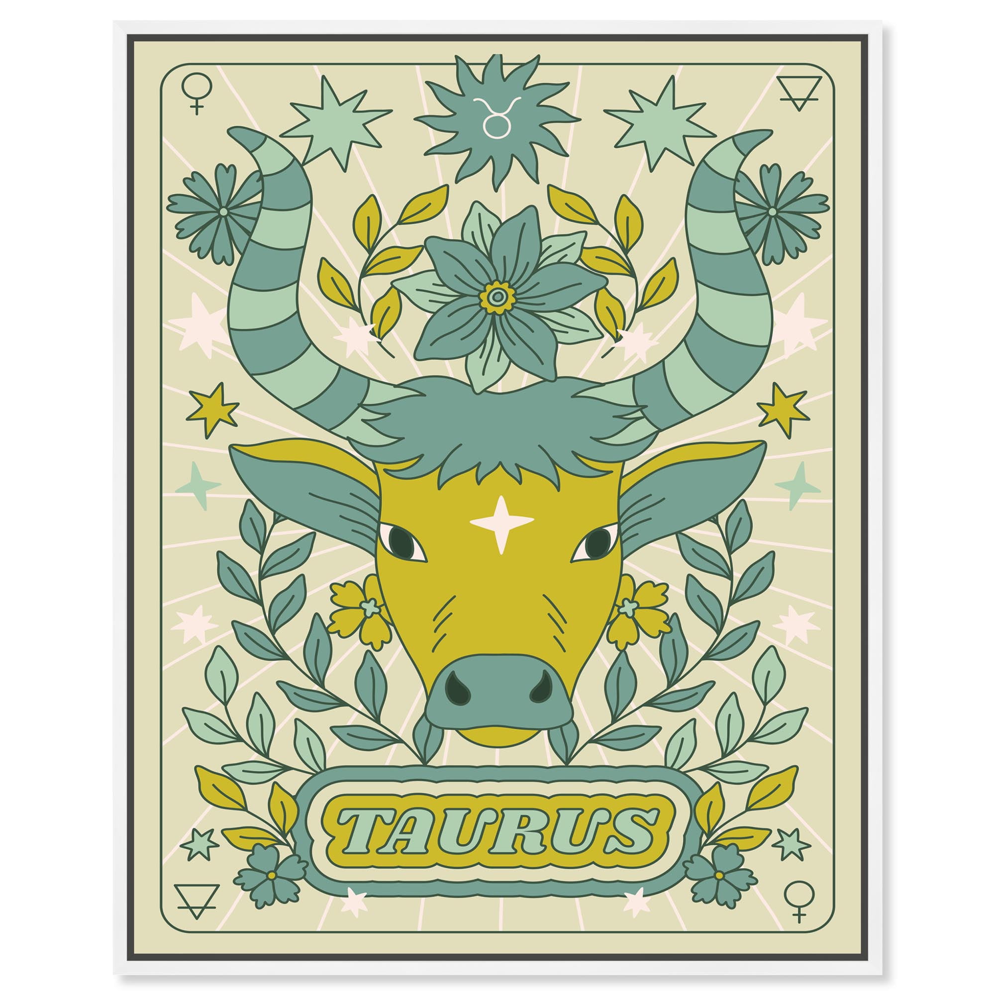 Taurus Stars Card Canvas Horoscope Posters by Art Remedy, White Frame ...