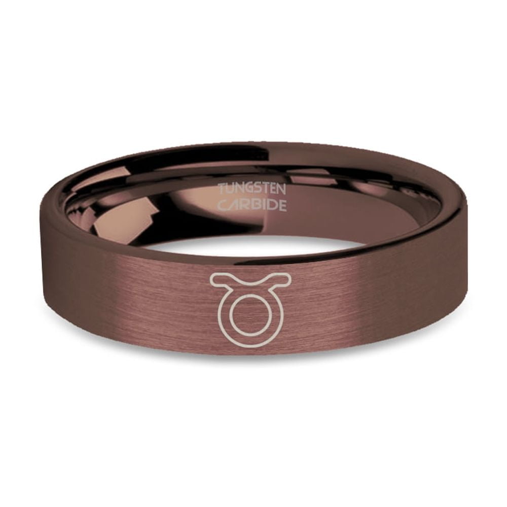 Taurus Toro Bull Symbol Laser Engraved Brushed Brown Tungsten Ring, 6mm ...