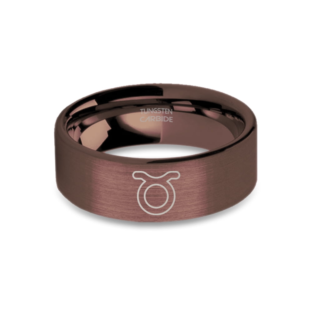 Taurus Toro Bull Symbol Laser Engraved Brushed Brown Tungsten Ring, 8mm ...