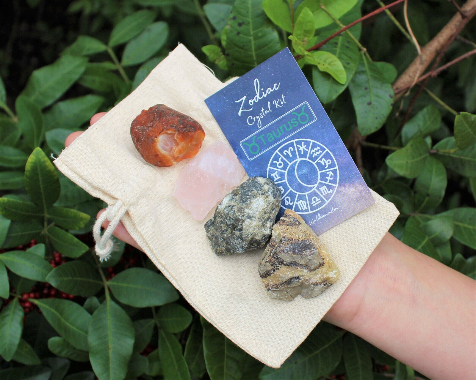 Taurus Zodiac Crystal Kit, 4 Birthstones in an Organza Pouch, Rough or ...
