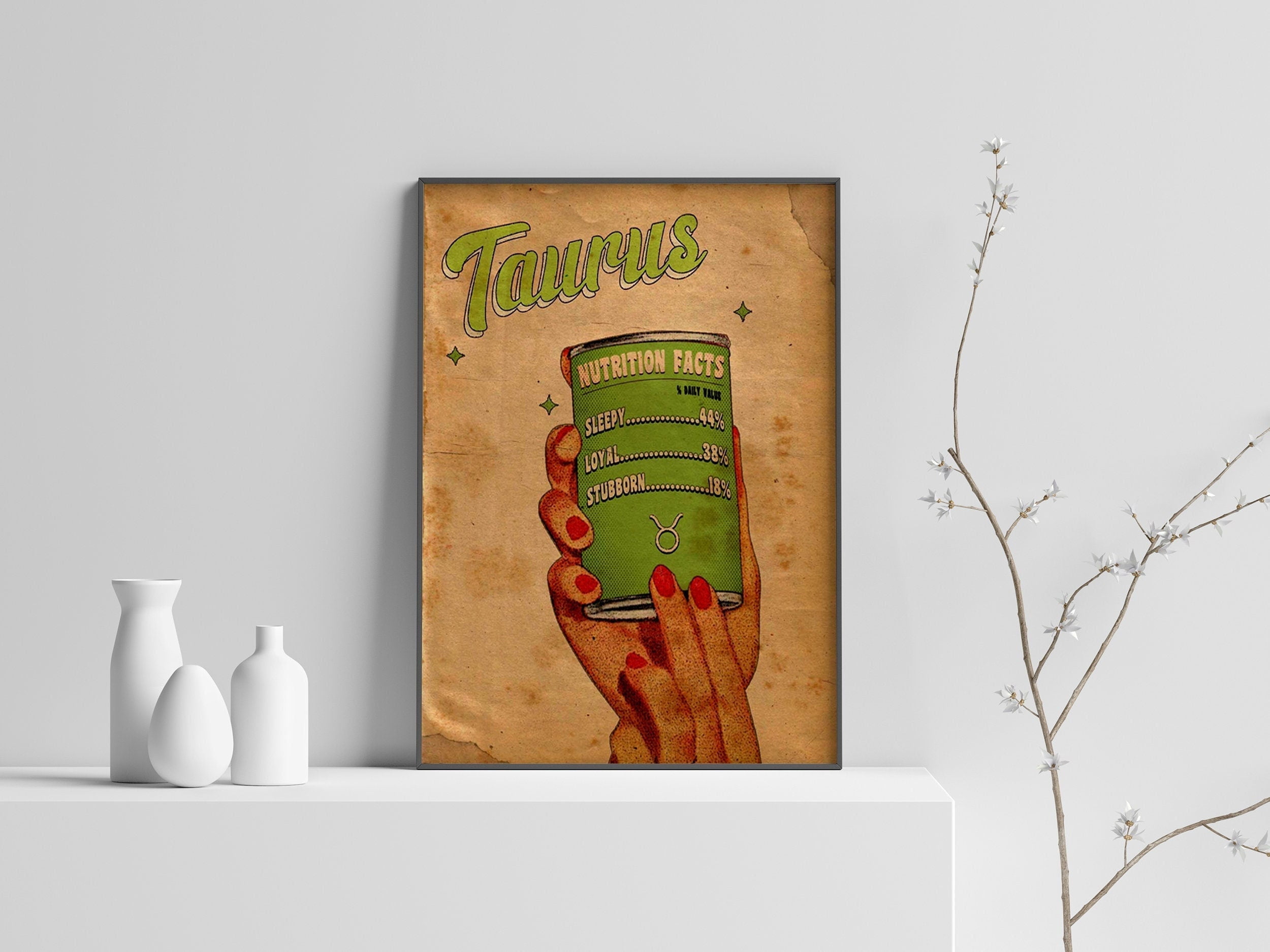 Taurus Zodiac Features Poster, Taurus Zodiac Wall Print, Taurus Wall ...
