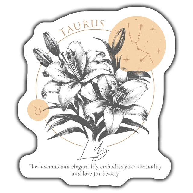 Taurus Zodiac Lily Flower Sticker, Astrology Star Sign Decal, Celestial ...