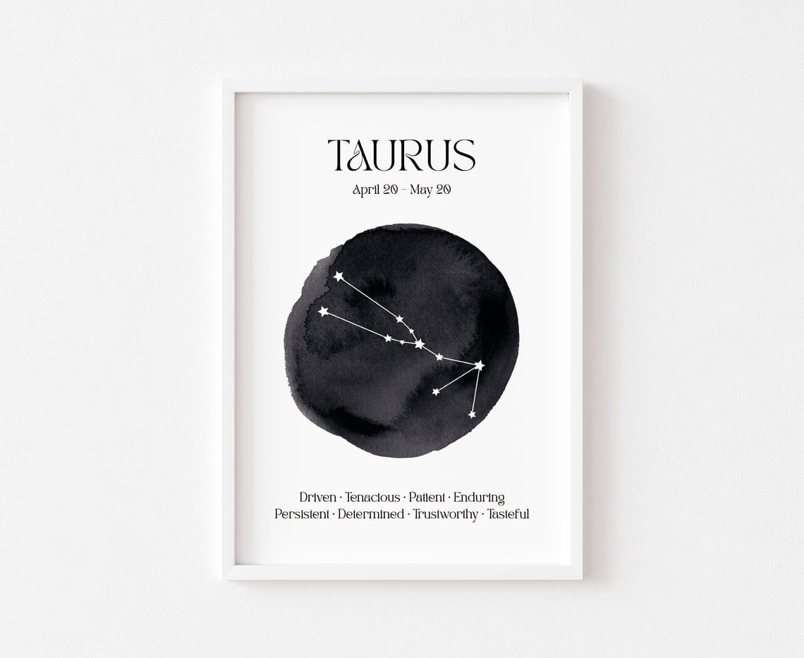 Taurus Zodiac Poster, Astrology Posters, Zodiac Star Poster Wall Art ...