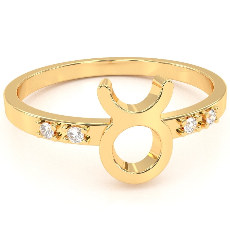 Taurus Zodiac Sign Diamond Ring In Solid 14k Yellow Gold - Walmart.com