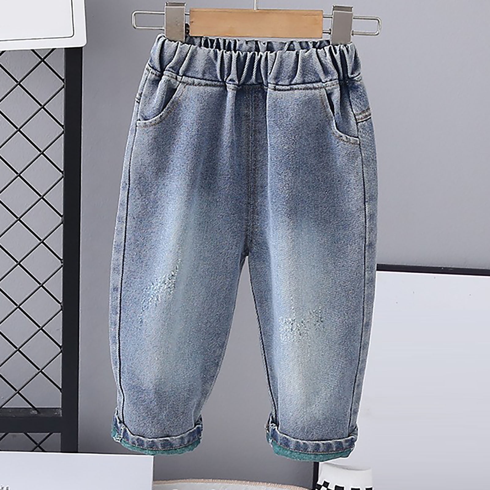 Tauxra Girls Mid Waist Pocket Denim Pants for Kids 1-6 Years,Loose Fit ...
