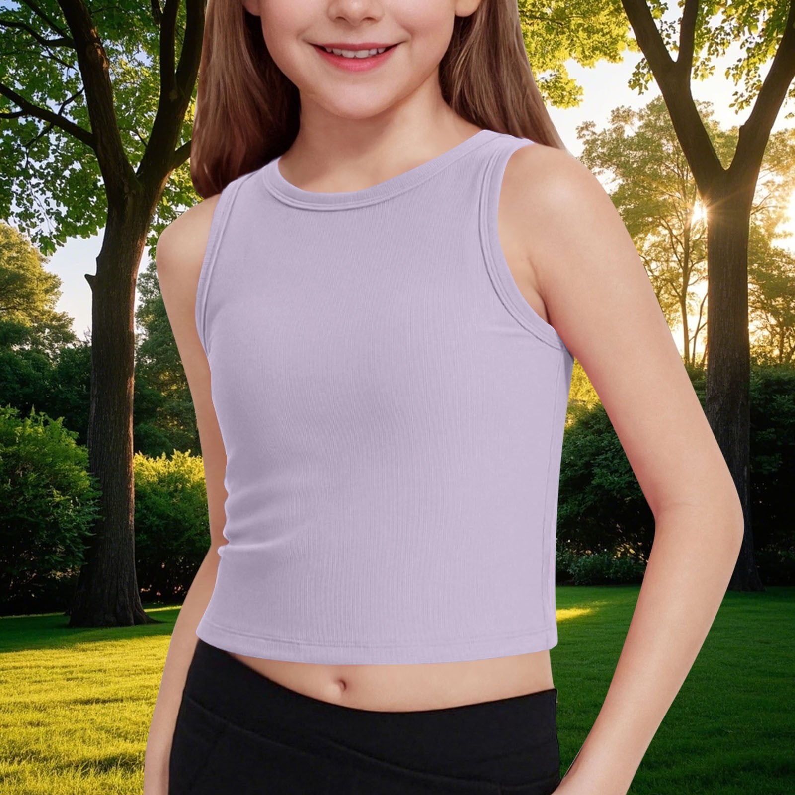 Tauxra Girls' Tanks Girls Inner Casual Layer Solid Color Shirt Kids ...