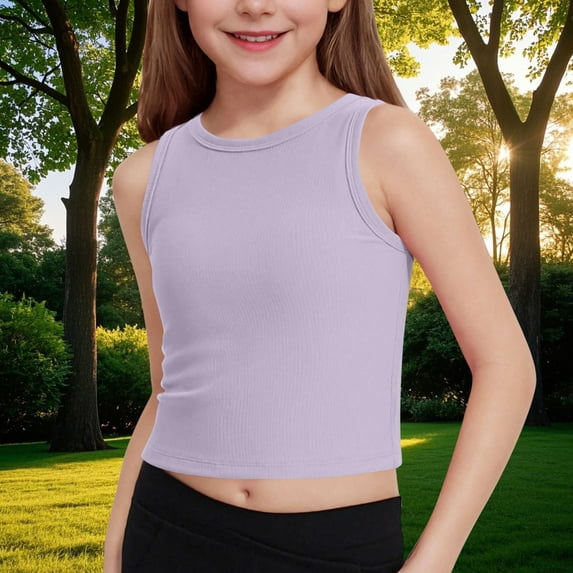 Tauxra Girls' Tanks Girls Inner Casual Layer Solid Color Shirt Kids ...