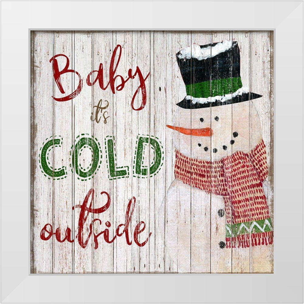 Tava Studios 20x20 White Modern Wood Framed Museum Art Print Titled - Baby Its Cold Snowman ...