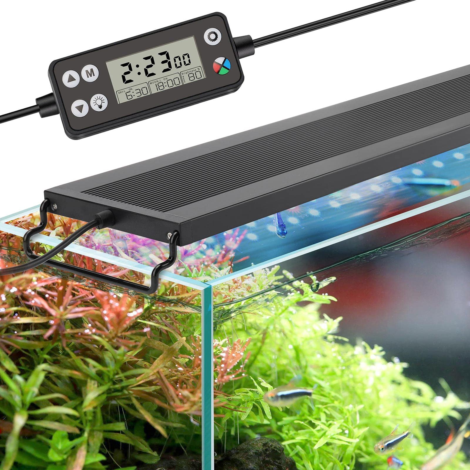 Tawatiler 18W LED Aquarium Light, Full Spectrum, Auto On/Off, Timer, 7 Colors, 3 Modes, IP68, 18 ...