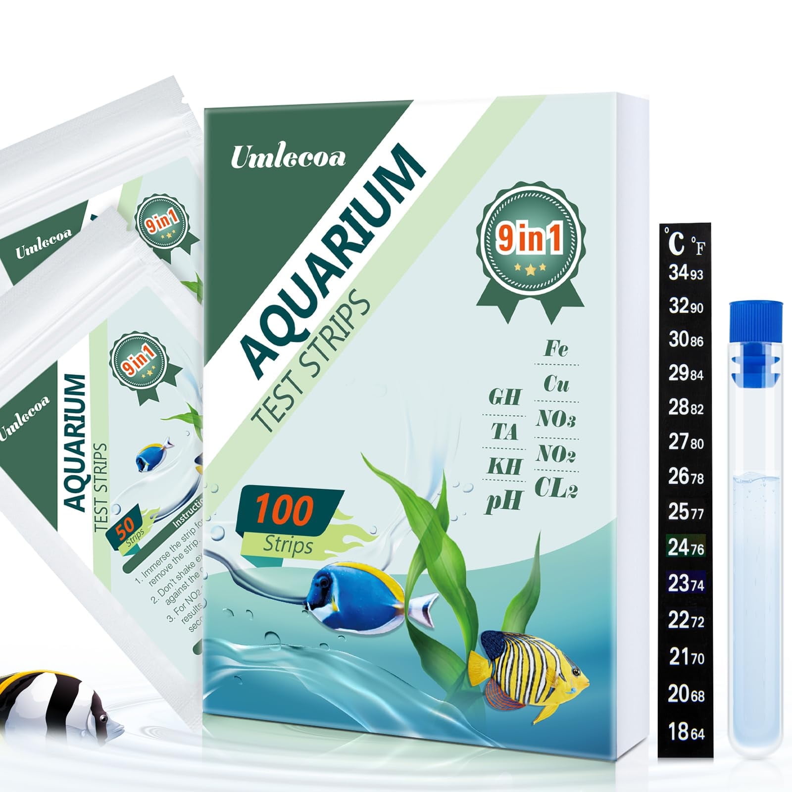 Tawatiler 9 in 1 Aquarium Test Kit for Freshwater and Saltwater - 100 ...