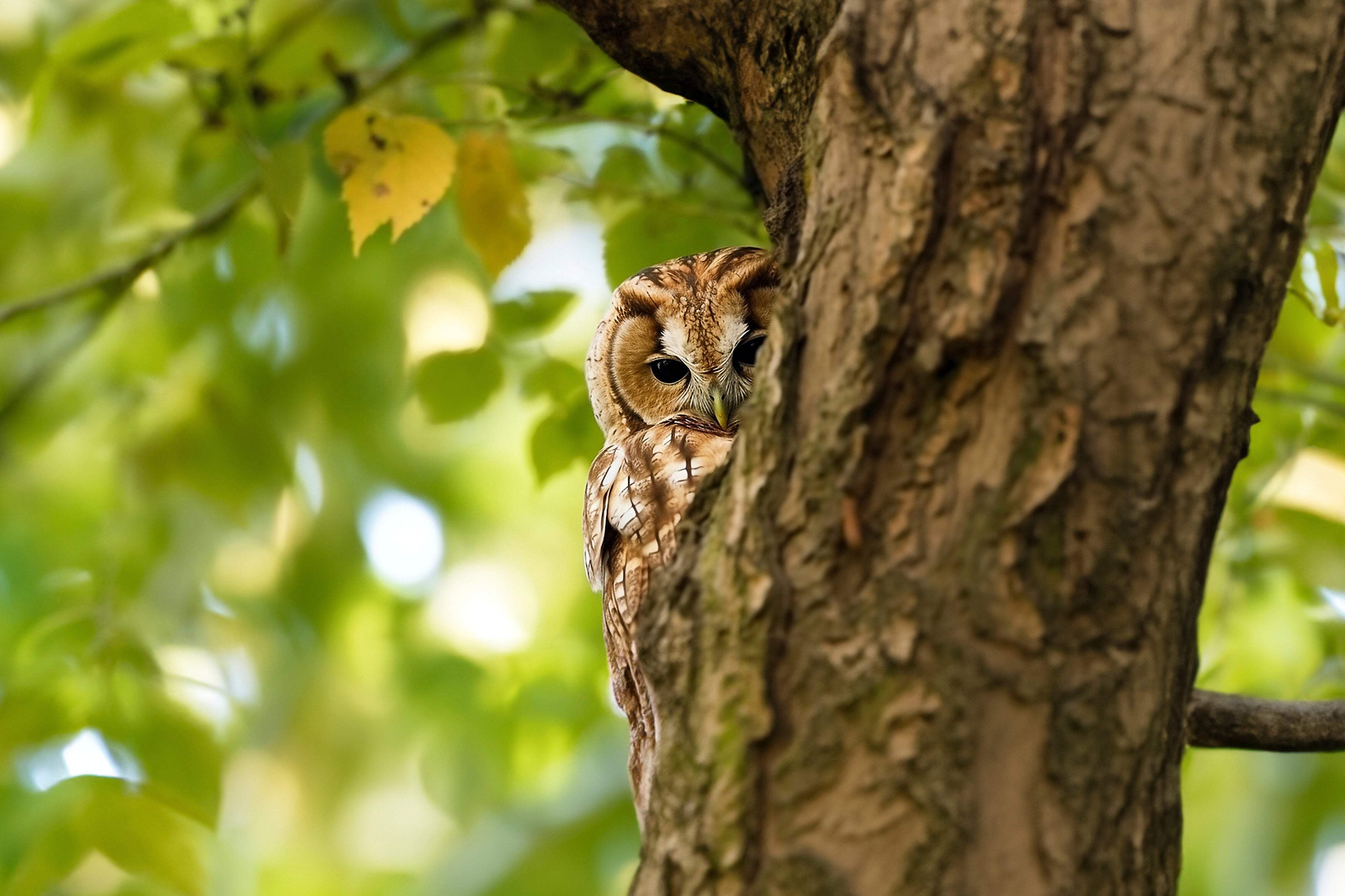 Tawny Owl In Tree Glossy Poster Picture Photo Print Banner ...