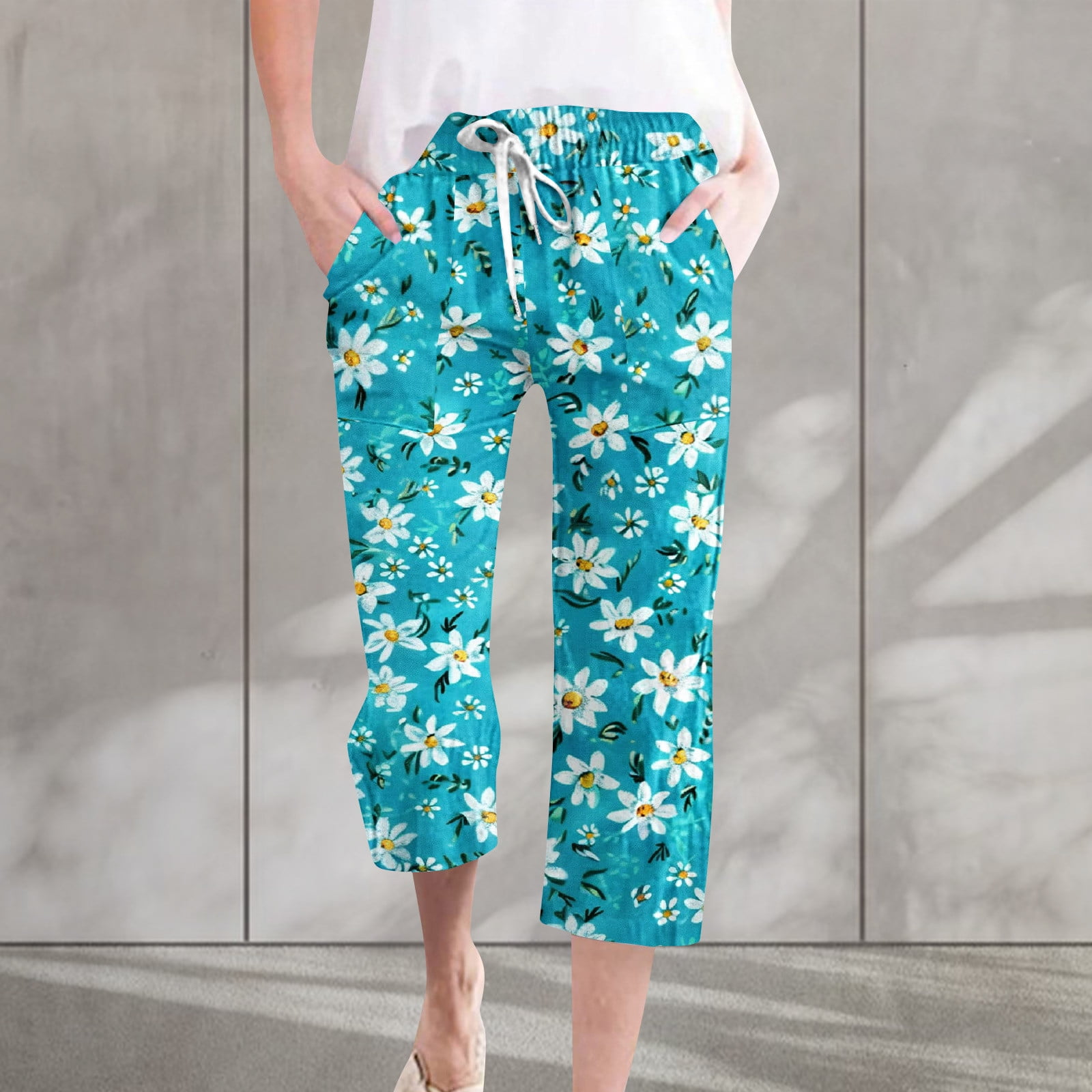 Tawop Baggy Cargo Pants Women Elastic Relaxed Comfy Linen Casual With