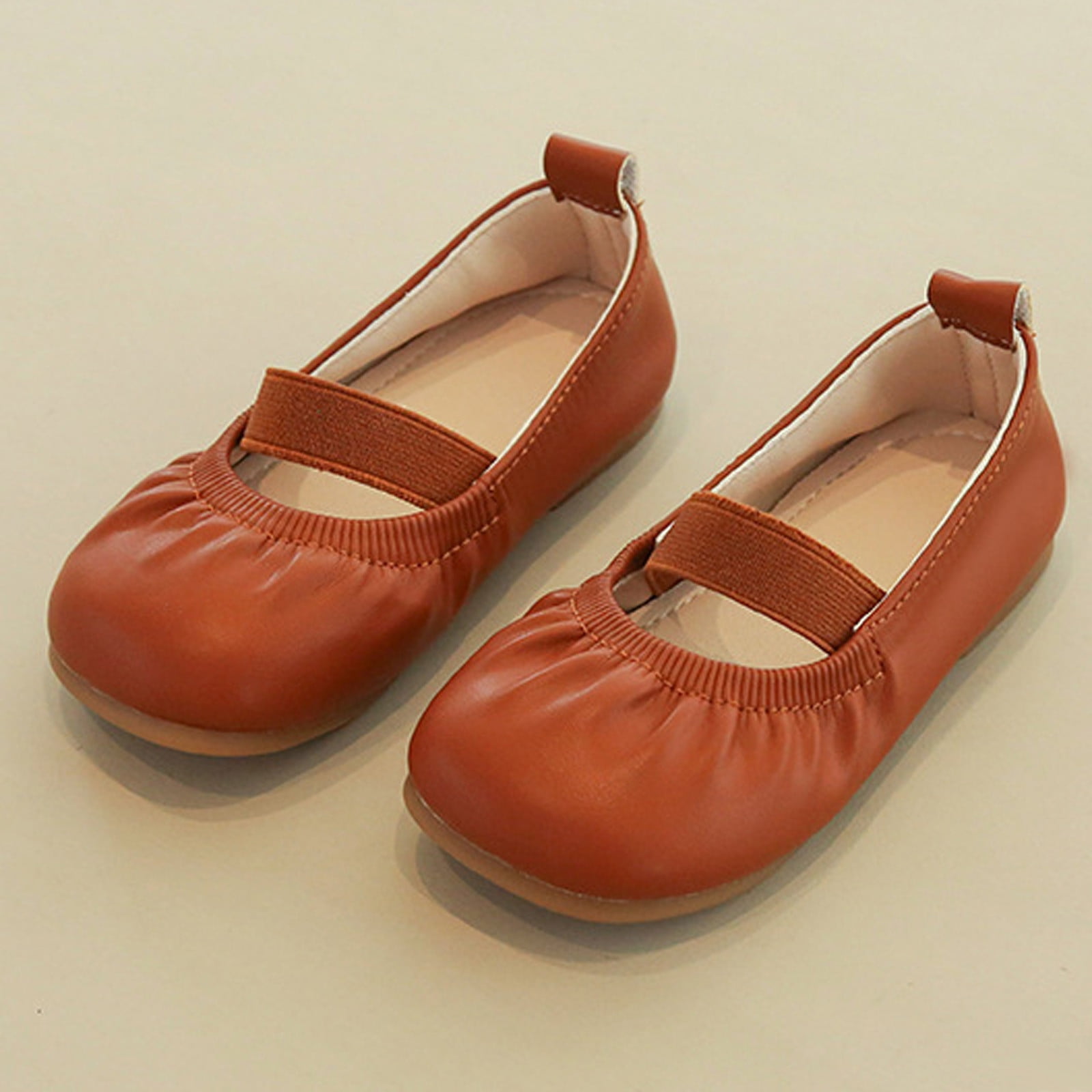 Tawop Brown Mary Jane Shoes for Girls' Faux Leather Soft Sole Single ...