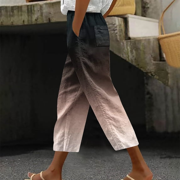 Tawop Capris for Women Curvy-Friendly Ombre Pants with Drawstring, Side ...
