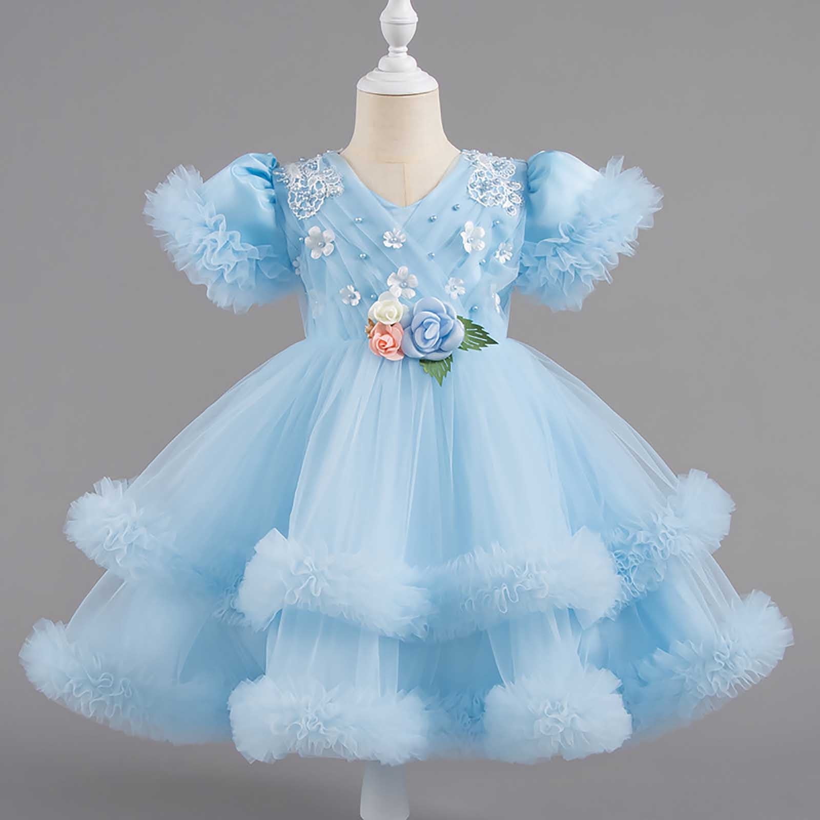 Tawop Girls Dresses Small and Medium-Sized Children's Solid Color Baby ...