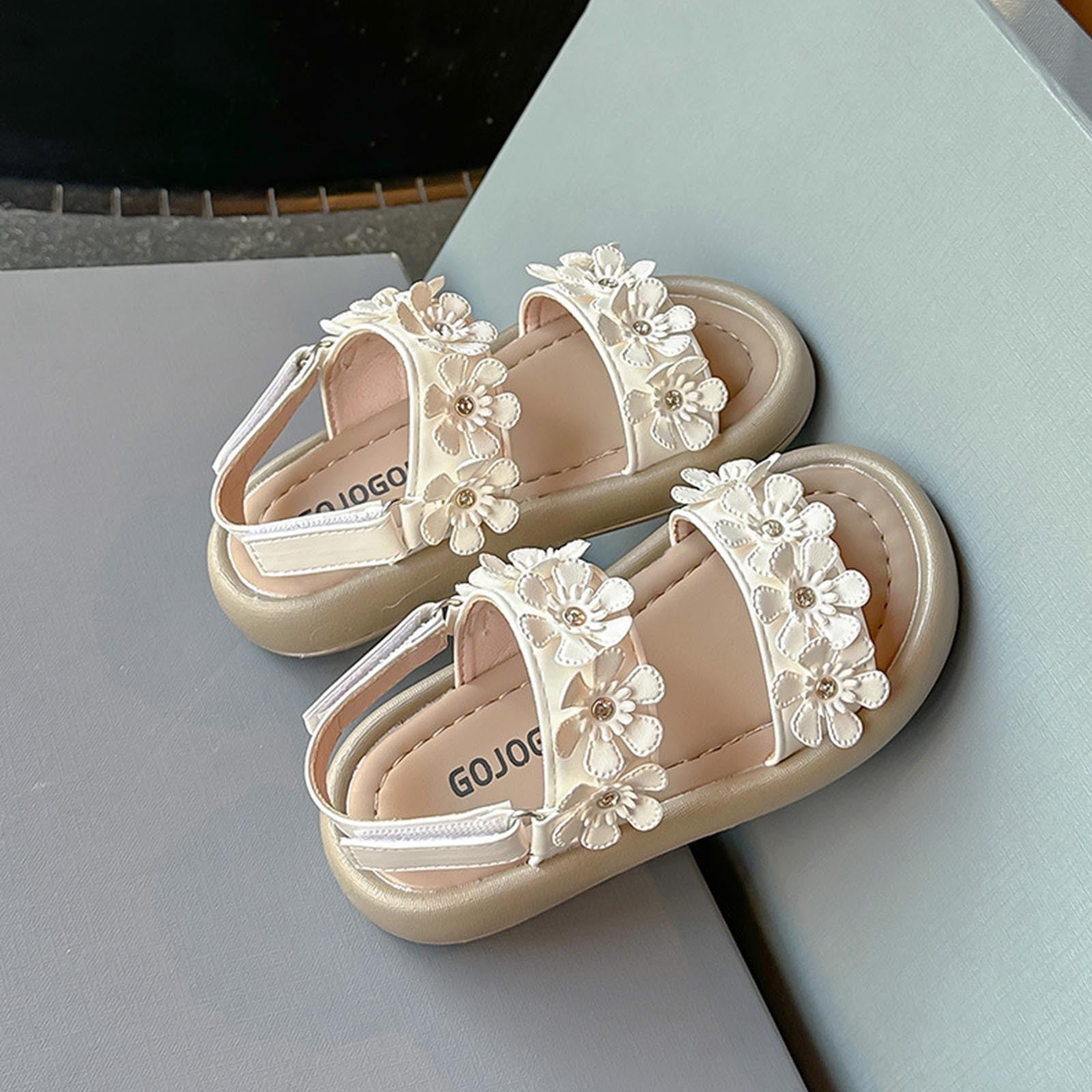 Tawop Girls Sandals Soft Sole Beach Princess Non-Slip Flowers Open Toe ...