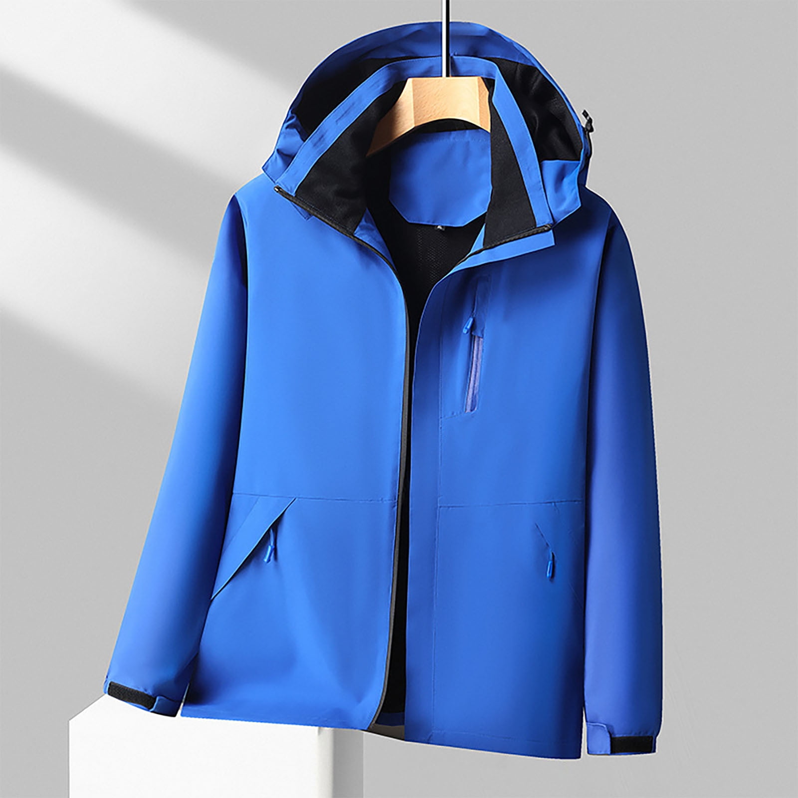 Tawop Jackets for Men Wind Breaker Long Sleeve Zip with Hood Pockets ...
