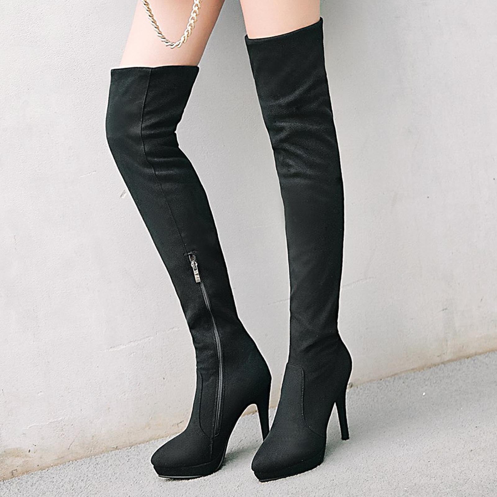 Tawop Knee High Boots Comfortable Suede Warm Side Zipper Over The Knee ...