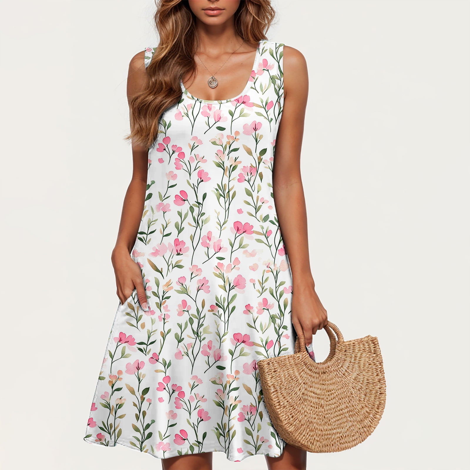 Tawop Ladies Dresses Floral Plus Size Crew Neck Summer Clearance ...