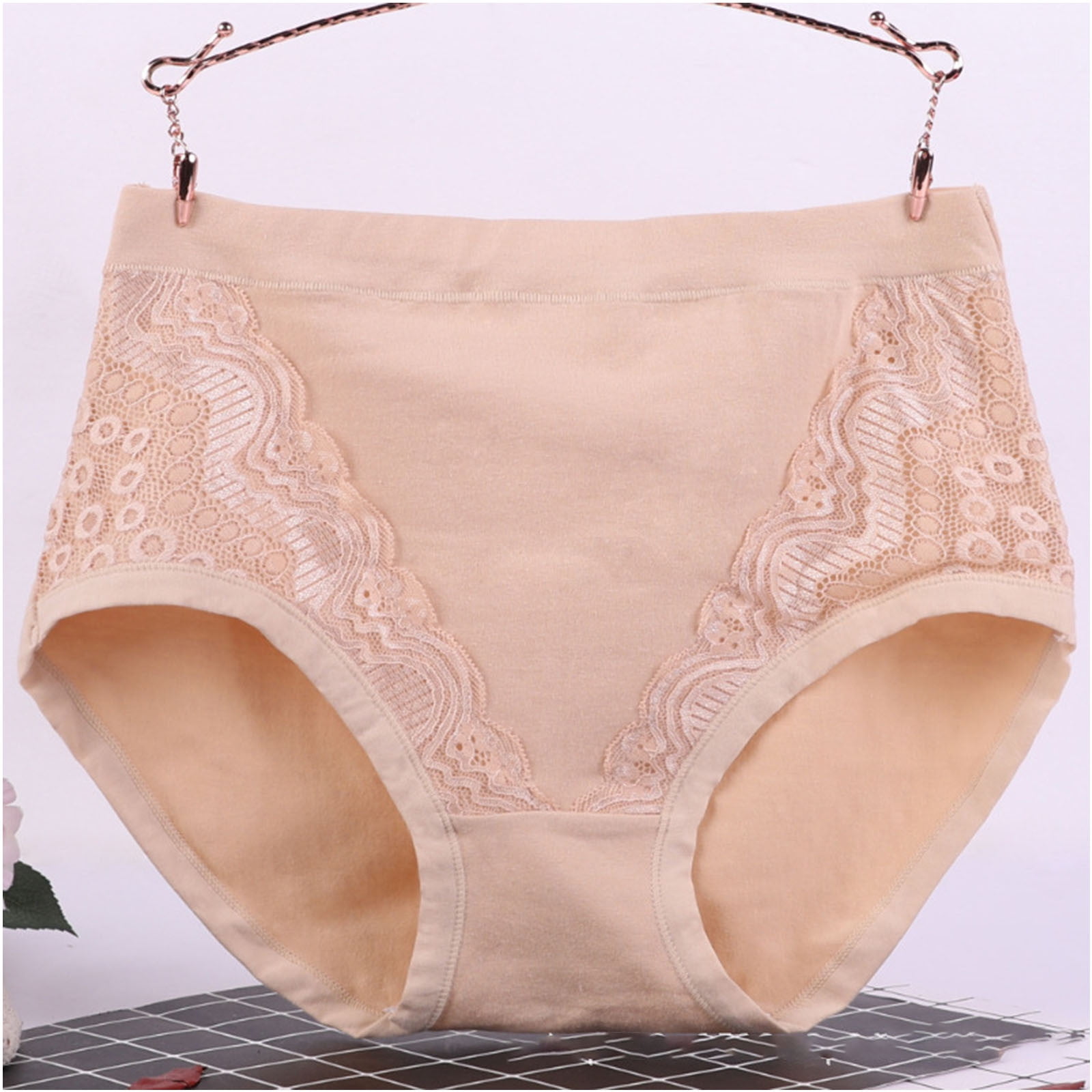 Tawop Ladies Panties Yellow Lace Panties High Waisted Solid Plus Size Leak Proof Cotton Crotch