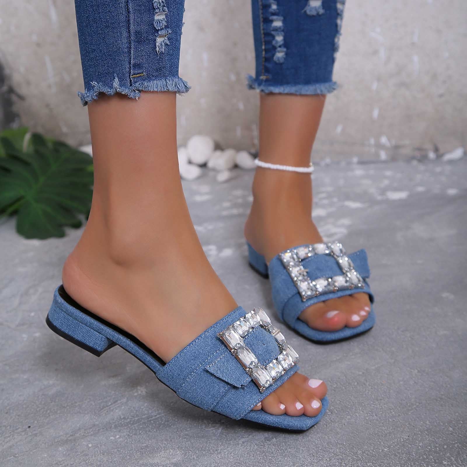 Tawop Ladies Shoes Clearance Shoes Under $10 Flat Chunky Blue 7 ...