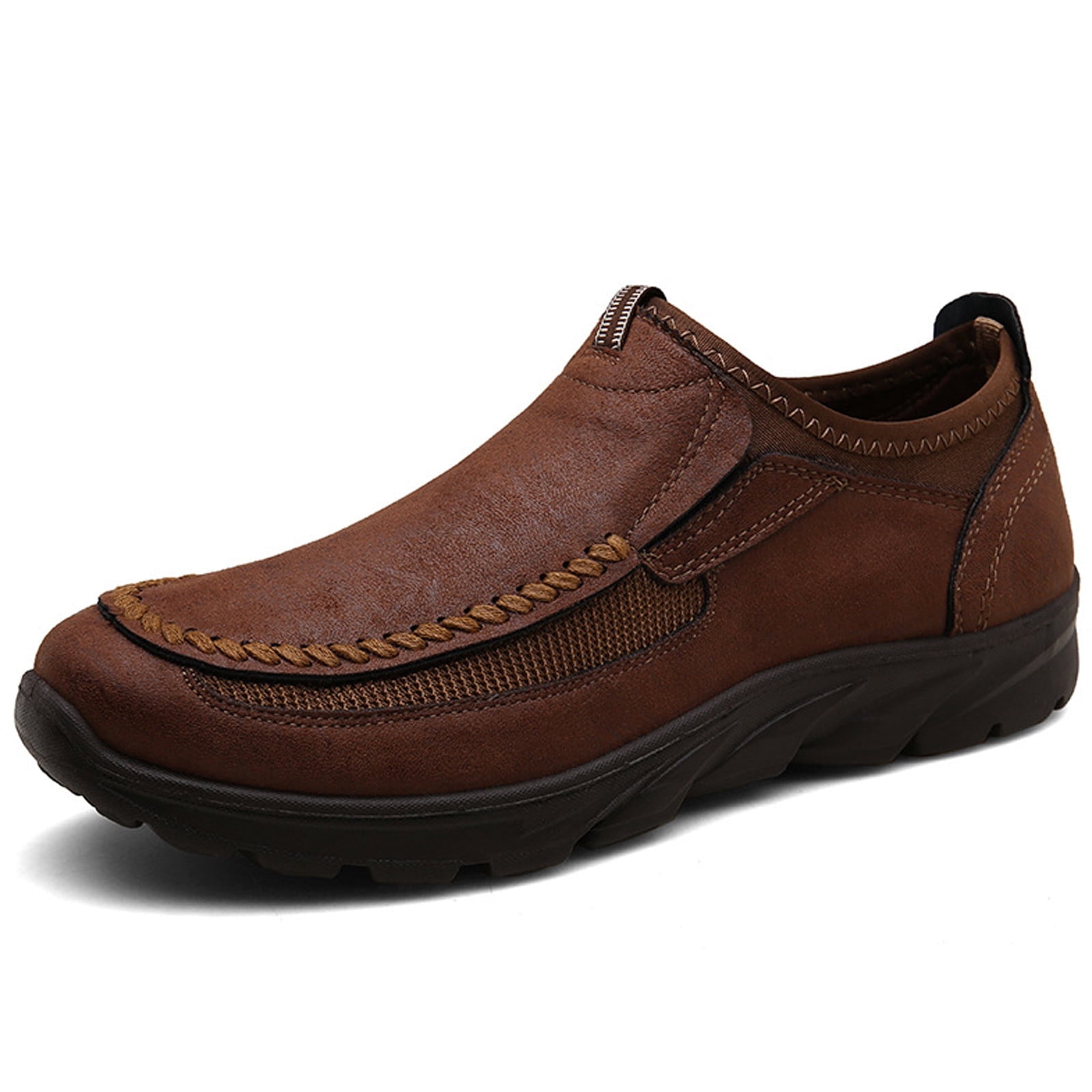 Tawop Men Dress Shoes Old Man Loafer Slip On Outdoor Mens Shoes Brown ...