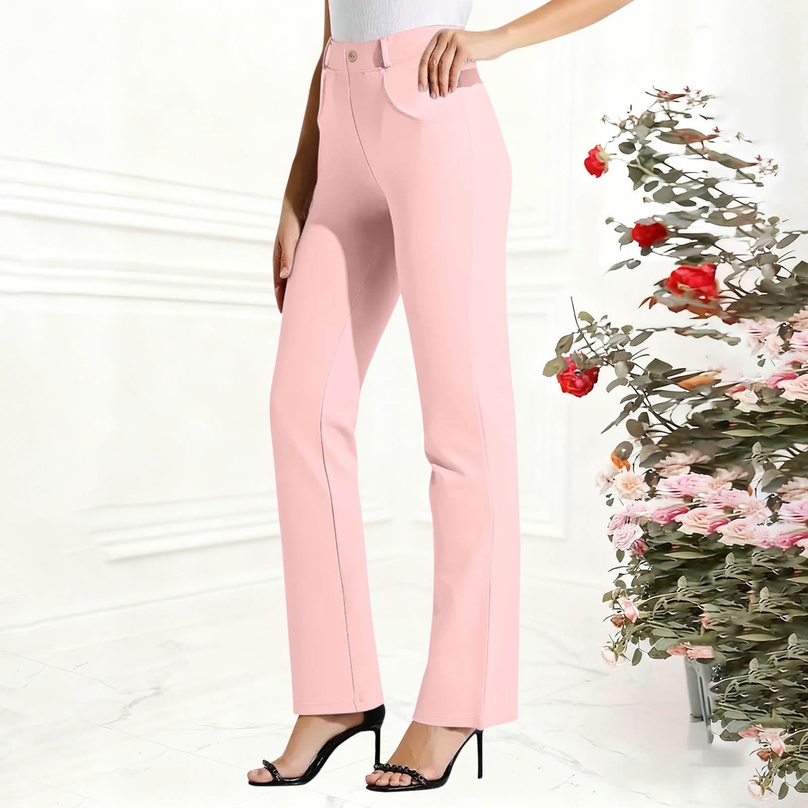 Tawop Office Pants for Women Ladies Slacks Dress Pants Button-Front ...
