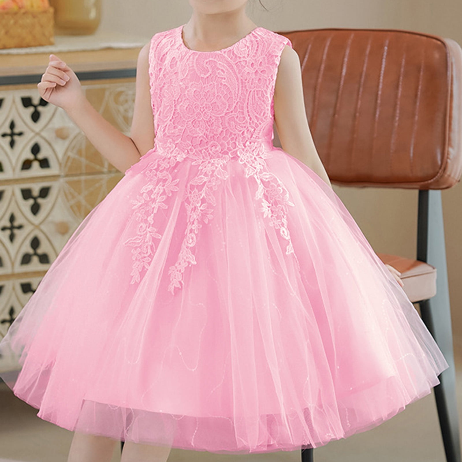 Tawop Pink Princess Dresses for Girls 4Y-9Y Girl Flower Tulle Dress ...