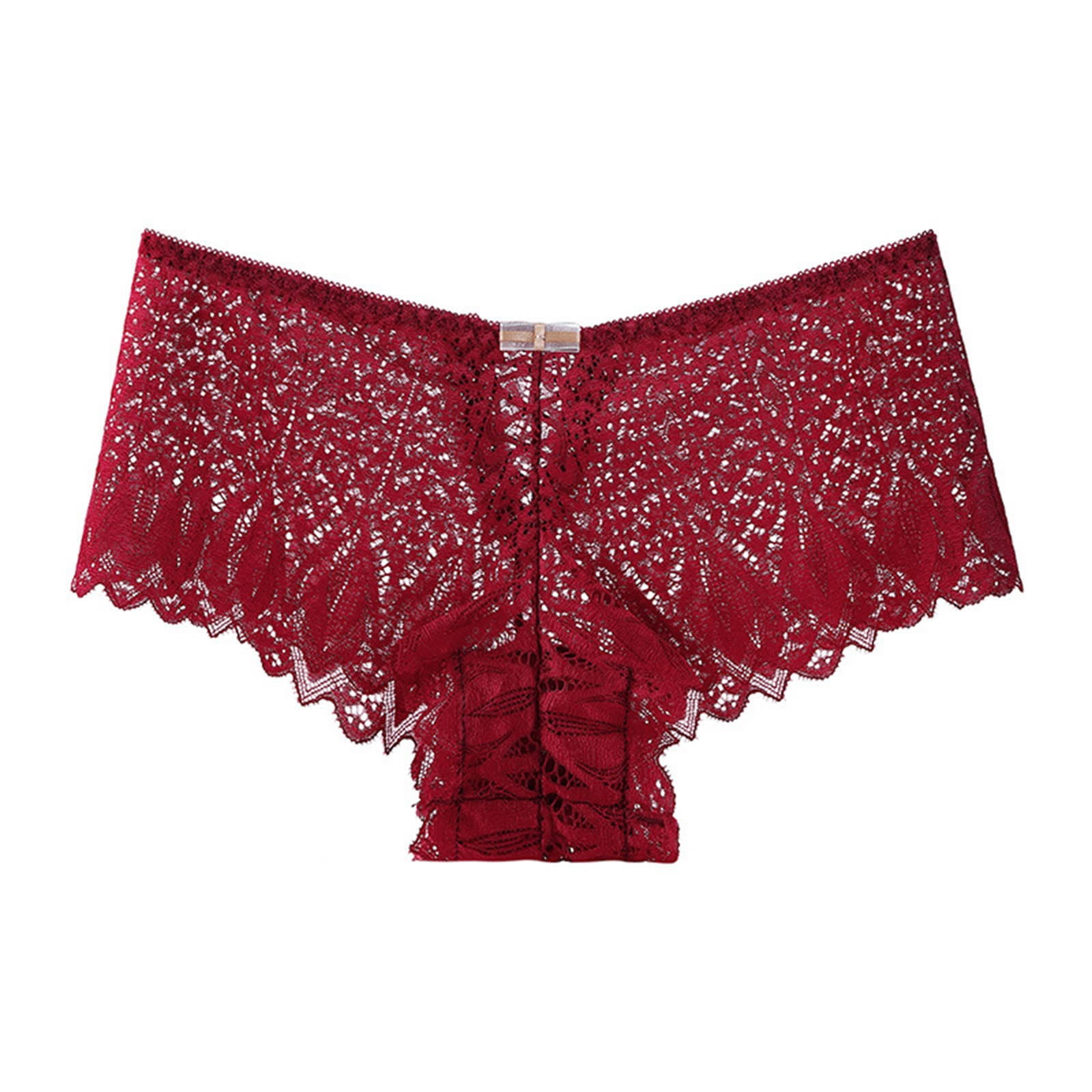 Tawop Plus Size Thongs For Women Wine Lace Panties Sexy Underwear Mid