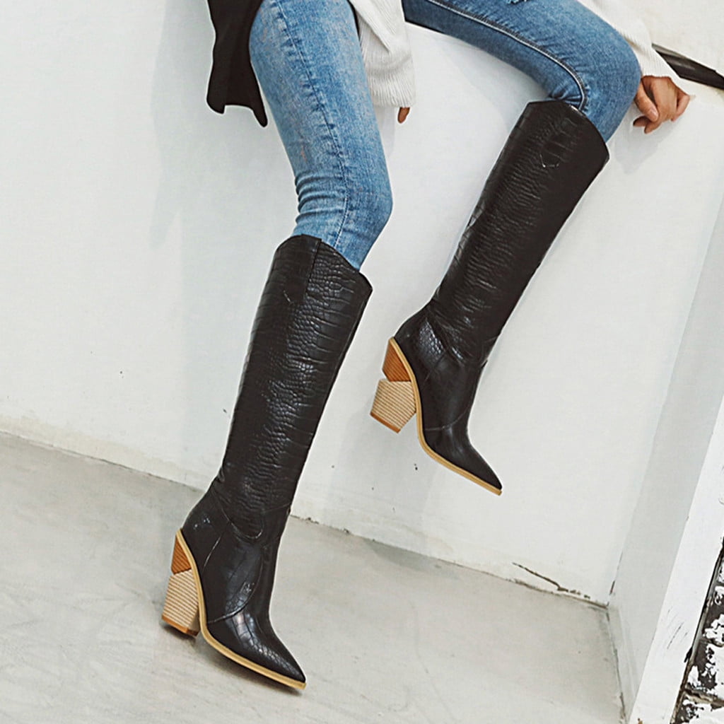 Tawop Rain Boots, Wedges Pointed Toe Comfortable Embroidered Western ...