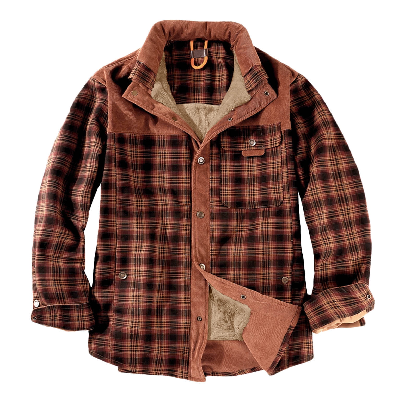 Tawop Shirt Jacket Men Fleece Buttons Shirt Jacket Red Coffee S-3XL ...