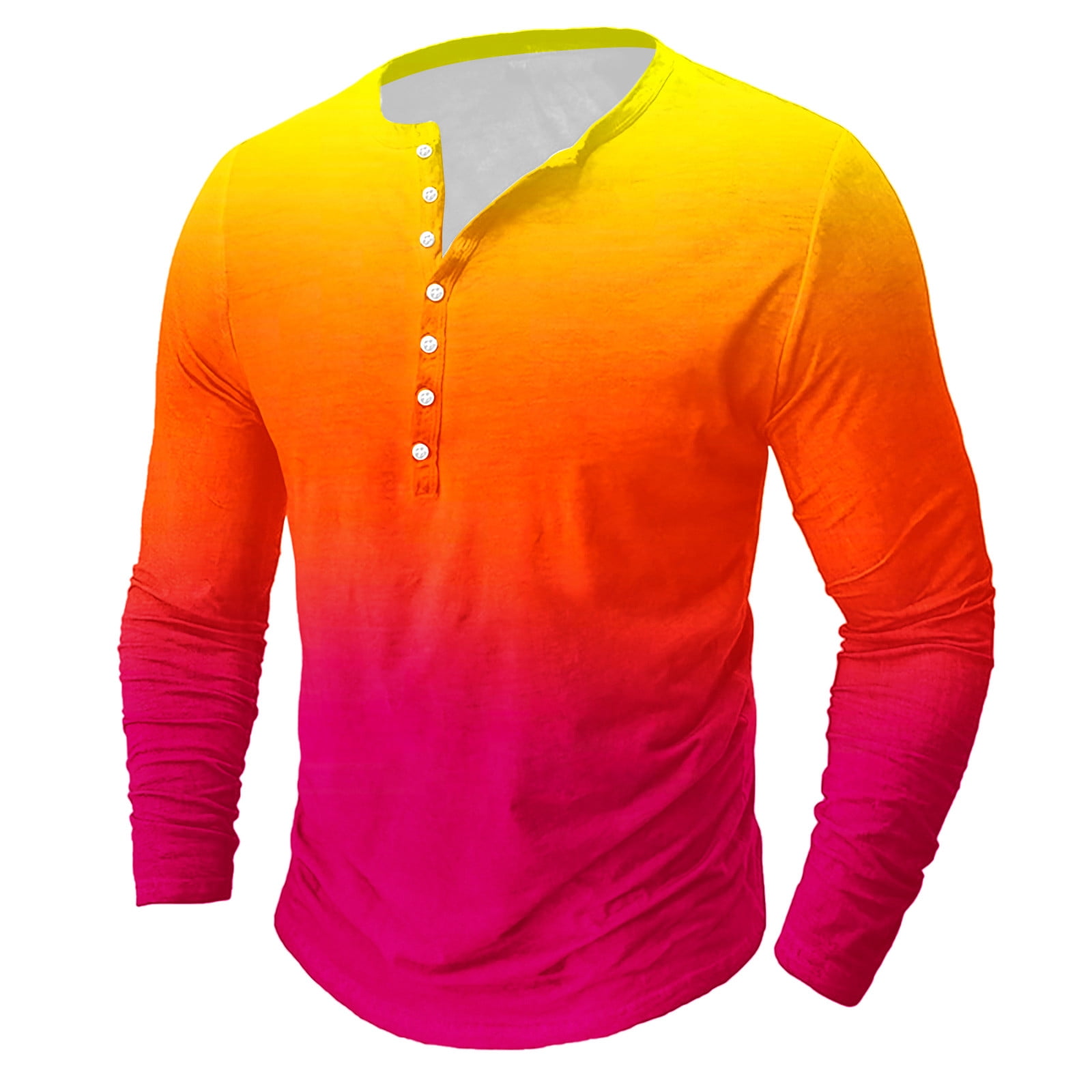 Tawop Shirts for Men Crew Neck Long Sleeve Graphic Gradient Buttons ...