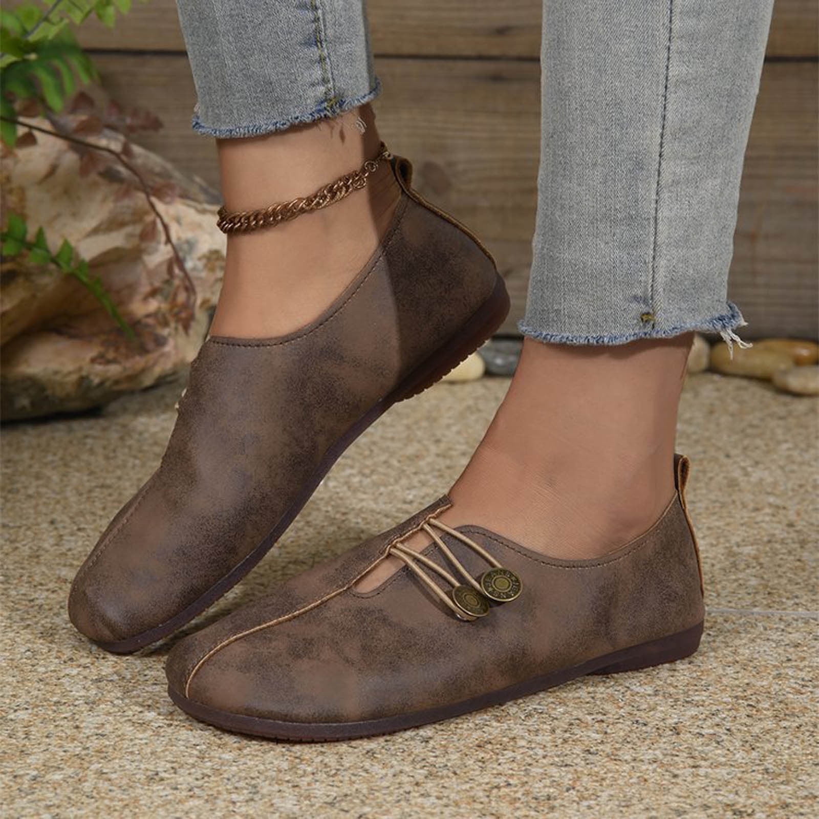 Tawop Slip Resistant Work Womens Shoes Slip On Casual Flat Pointy Toe ...
