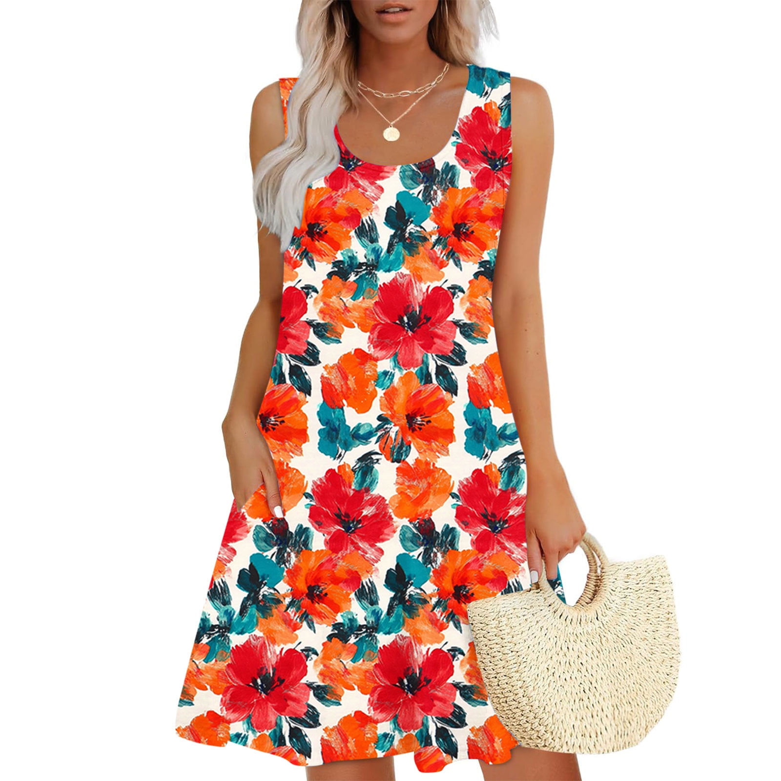 Tawop Summer Dresses for Women Sun Dresses Summer Loose Crew Neck ...
