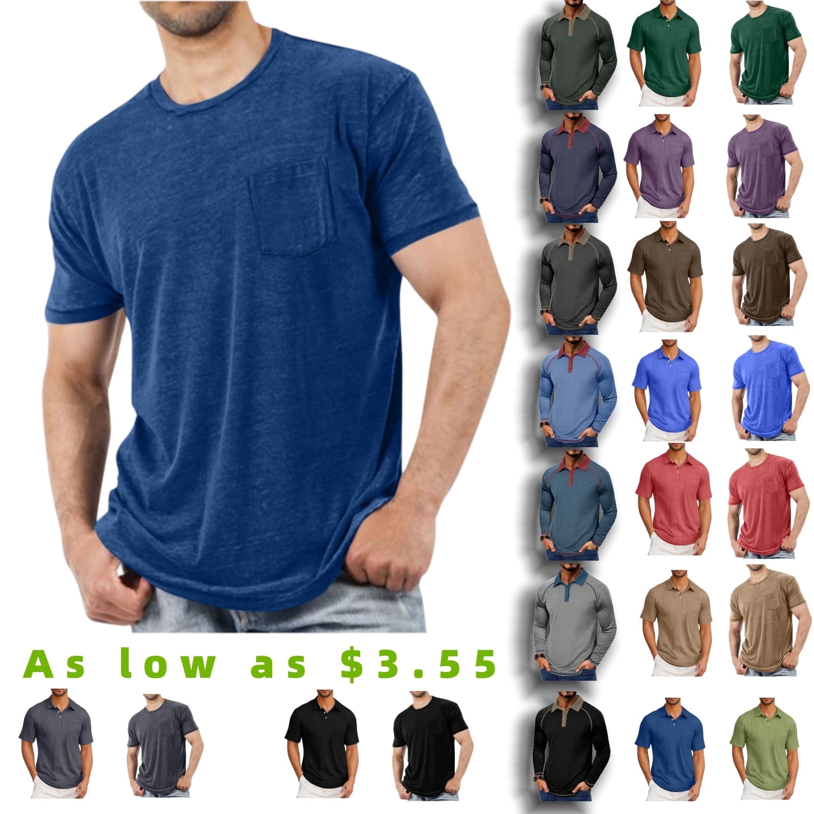 Tawop Mens T Shirts Tees Short Sleeve Crew Neck Cotton Pockets Sport Business T Shirts for Man ...