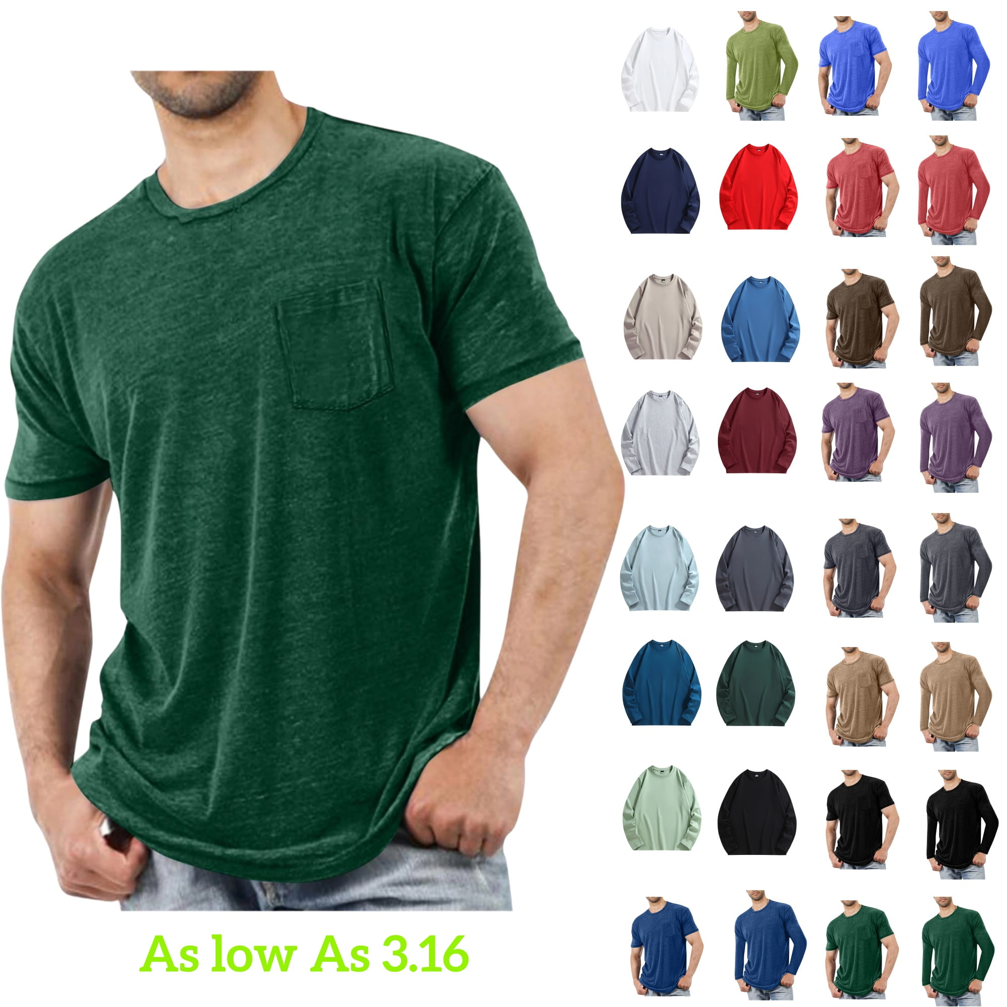 Tawop Tees Short Sleeve Crew Neck Cotton Pockets Sport Business Tee ...