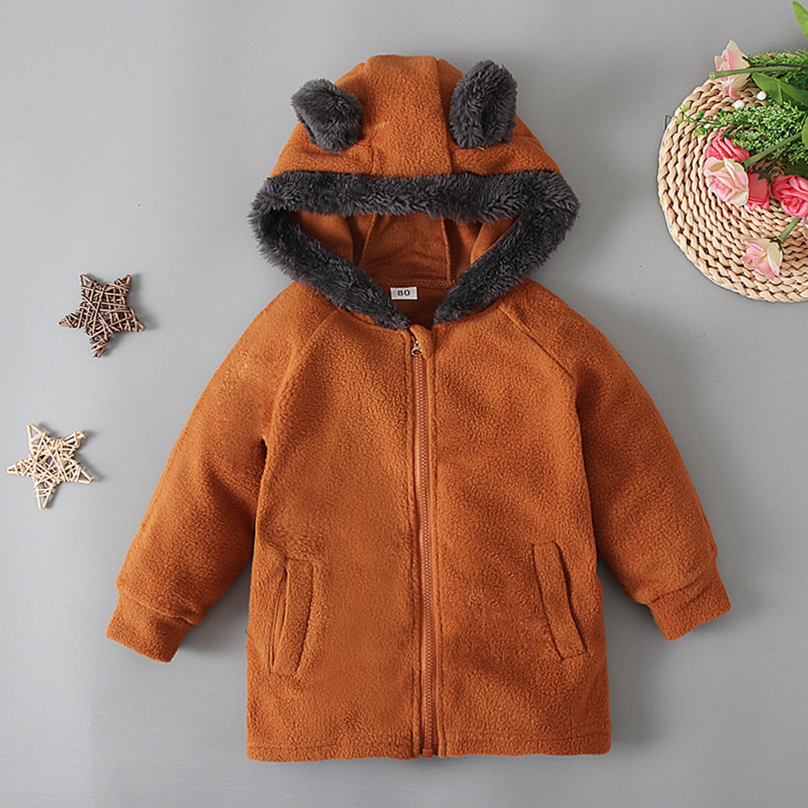 Tawop Winter Coats Toddler Kids Boys Girls Fashion Cute Solid Color Keep Warm Zipper Bear Ear ...