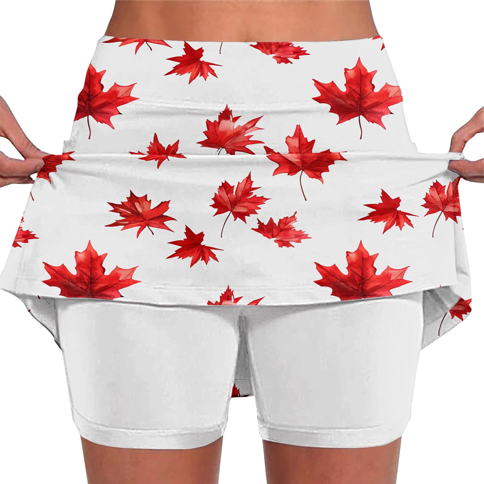 Tawop Woman Shorts Women Shorts Athletic Pleated Stretchy Maple Leaves ...