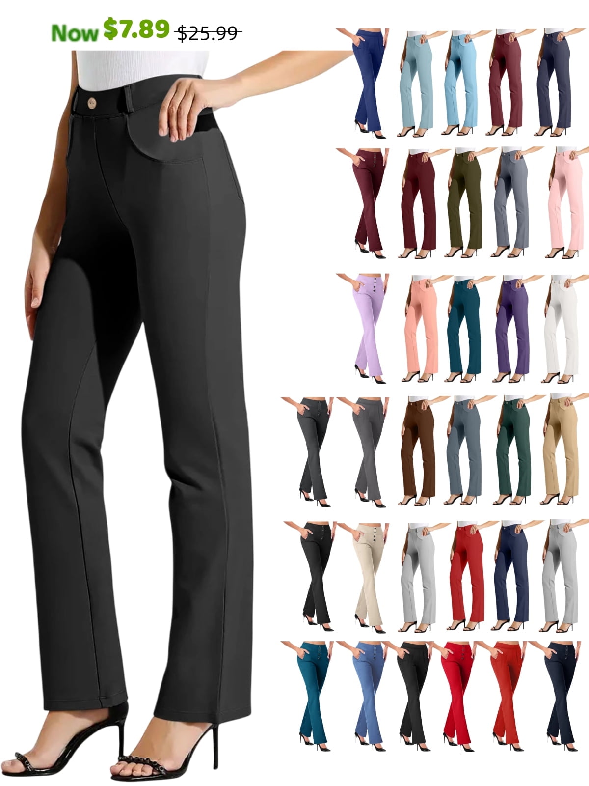 Tawop Women Pants, Work Pants with Elastic Waist, Pull-On Trousers with ...