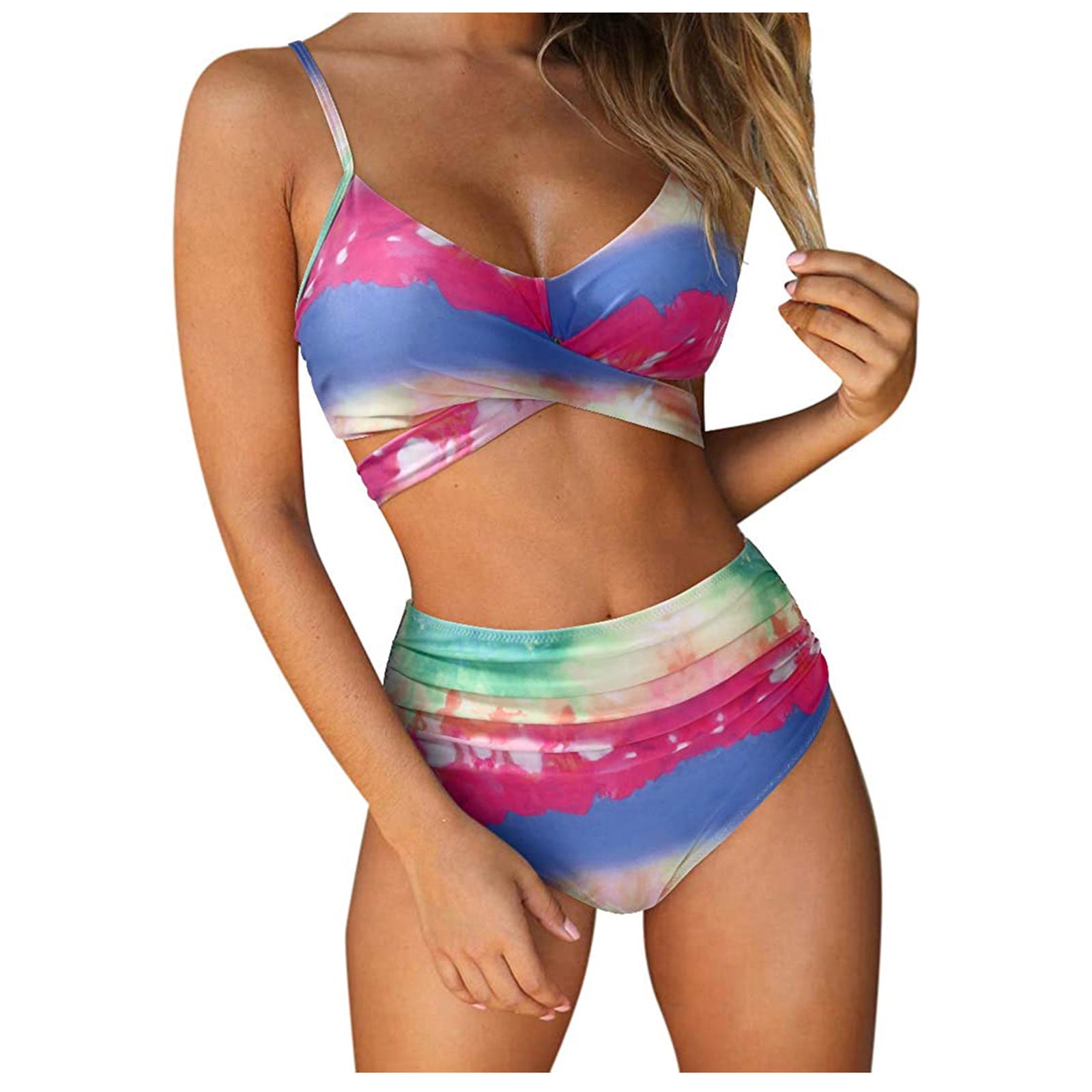 Tawop Womens Fashion Tie Dye Gradient Sexy Hanging Neck Split Bikini